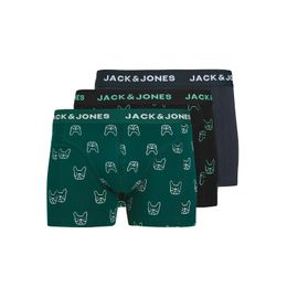 Jack & Jones Trunk JACK & JONES "JACDENIM DOG TRUNKS 3 PACK NOOS", Herren, Gr. S, 3 Stk., schwarz navy pack:schwarz sea, schwarz, Jersey, Obermaterial: 95% Baumwolle, 5% Elasthan, bedruckt, unifarben, figurbetont, Unterhosen