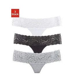 String Vivance, Damen, Gr. 44/46, schwarz-wei&szlig; (wei&szlig;, grau, meliert, schwarz), Single Jersey, Obermaterial: 95% Baumwolle, 5% Elasthan. Spitze: 93% Polyamid, 7% Elasthan (LYCRA), unifarben, bequem, Unterhosen String, aus elastischer Baumwolle mit floraler Spitze