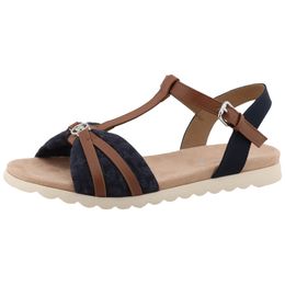 Riemchensandale Tom Tailor, Damen, Gr. 37, blau (navy, braun), Lederimitat, Textil, kontrastfarbene Details, mehrfarbig, Schuhe Riemchensandale, Sommerschuh, Riemchensandale, Sandalette mit T-Riemen