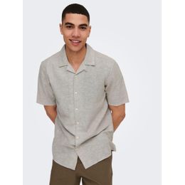 Only & Sons Kurzarmhemd ONLY & SONS "ONSCAIDEN SS SOLID RESORT LINEN NOOS", Herren, Gr. S, N-Gr, beige (chinchilla), Web, Obermaterial: 55% Baumwolle, 45% Leinen, unifarben, slim fit, Hemden