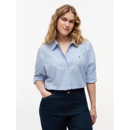 Hemdbluse Tommy Hilfiger Curve "CRV ESS POPLIN REGULAR SHIRT", Damen, Gr. 48, classic ithaca stp mesmerizing blau, Web, Obermaterial: 97% Baumwolle, 3% Elasthan, unifarben, oversize h&uuml;ftbedeckend, &Auml;rmel mit &Auml;rmelschlitz 2-Knopf-Manschette mit Kn&ouml;pfen, Blusen Hemdbluse, in Gro&szlig;en Gr&ouml;&szlig;en, Popeline Qualit&auml;t, Logostickerei