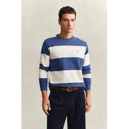 Sweatshirt Gant "STRIPED C-NECK", Herren, Gr. XXL, vintage blau, Sweatware, Obermaterial: 100% Baumwolle, gestreift, h&uuml;ftlang, Rundhals, angesetztes B&uuml;ndchen, Sweatshirts Sweatshirt, mit Rundhals und Logostickerei