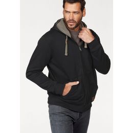 MAN'S WORLD Kapuzensweatjacke MAN'S WORLD, Herren, Gr. S (44/46), schwarz, angeraute Sweatware, Obermaterial: 80% Baumwolle, 20% Polyester. Kapuzenfutter: 80% Baumwolle, 20% Polyester, unifarben, normal, Rippb&uuml;ndchen, Sweatjacken, mit kontrastfarbigem Innenfutter