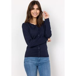Strickjacke soyaconcept "SC-DOLLIE 446", Damen, Gr. L, blau (navy), Feinstrick, Obermaterial: 75% Viskose, 25% Polyamid, figurbetont h&uuml;ftlang, Rundhals, Rippb&uuml;ndchen, Strickjacken Strickjacke, ein Klassiker