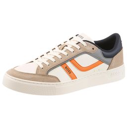 Sneaker BOSS Orange "Rhys_Tenn_pumi", Herren, Gr. 42, beige, natur, Lederimitat, unifarben mit Farbeins&auml;tzen, Schuhe Sneaker, Freizeitschuh, Halbschuh, Schn&uuml;rschuh mit farbigen Bes&auml;tzen