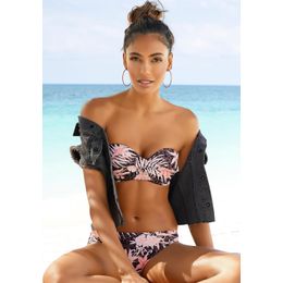B&uuml;gel-Bandeau-Bikini Buffalo, Damen, Gr. 38, Cup A, bunt (braun, apricot), Recycling-Polyamid, bedruckt, floral, gepunktet, Bikini-Sets, im Mustermix