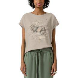 Rundhalsshirt QS, Damen, Gr. XXL (44), beige, Jersey, Obermaterial: 100% Baumwolle, bedruckt, normal h&uuml;ftbedeckend, Rundhals, Shirts Rundhalsshirt, mit gro&szlig;em Print