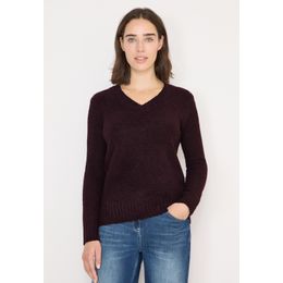 V-Ausschnitt-Pullover Cecil, Damen, Gr. L (42), eggplant rot, Stoff, 79% Polyester, 19% Baumwolle, 2% Elasthan, unifarben, normal normal, V-Ausschnitt, Rippb&uuml;ndchen, Pullover, mit V-Ausschnitt