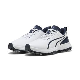 Golfschuh Puma "Ignite Blaze 3 Golfschuhe Damen", Damen, Gr. 38,5, wei&szlig; deep navy blau, Obermaterial: Synthetik, Textil. Futter: Textil. Innensohle: Textil. Laufsohle: Gummi, Schuhe