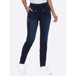 Jogg Pants, Damen, Gr. 42, Normalgr&ouml;&szlig;en, blau (dunkelblau), 99% Baumwolle, 1% Elasthan, unifarben, lang, Jeans