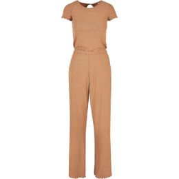 Jumpsuit Urban Classics "Urban Classics Damen Ladies Rib Wid Leg Jumpsuit", Damen, Gr. 5XL, US-Gr&ouml;&szlig;en, schwarztaupe, 95% Polyester, 5% Elasthan, unifarben, loose fit, Rundhals, Overalls Jumpsuit