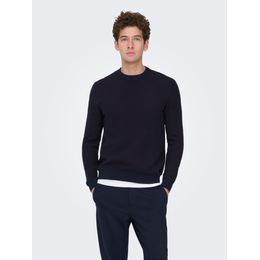 Only & Sons Strickpullover ONLY & SONS "ONSDAVE REG LS CREW NECK KNIT NOOS", Herren, Gr. M, schwarz sapphire detail:port royale, Strick, Obermaterial: 100% Baumwolle, unifarben, regular fit normal, Rundhals, B&uuml;ndchen, Pullover Strickpullover, Baumwolle, regular fit