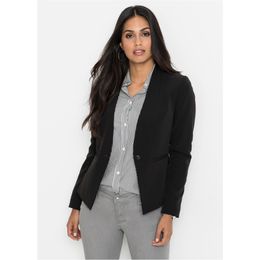 Jackenblazer bonprix, Damen, Gr. 36, schwarz, Obermaterial: 90% Polyester, 10% Elasthan. Futter: 100% Polyester, figurbetont, Blazer, stilvoller Auftritt, figurbetonte Passform, mit Stehkragen