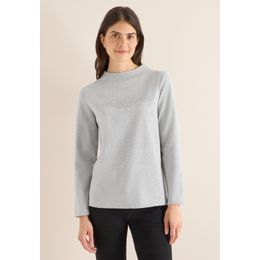 Langarmshirt Cecil, Damen, Gr. L (42), luna grau melange, Stoff, 66% Polyester, 25% Baumwolle, 5% metallisierte Fasern, 4% Polyamid, bedruckt, comfort fit normal, hoch geschlossener Ausschnitt, abgesteppt, Shirts Langarmshirt, Jersey