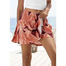 Hosenrock Lascana, Damen, Gr. 44, bunt (orange, aubergine bedruckt), Jersey, Obermaterial: 95% Viskose, 5% Elasthan, bedruckt, figurumspielend kurz, R&ouml;cke Skort, mit Alloverprint, Skort, Rock inklusive Hose