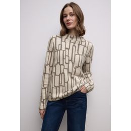 Langarmshirt Street One, Damen, Gr. 46, soft beige, Stoff, 54% Polyamid, 30% Polyester, 16% Viskose, gemustert, comfort fit normal, Rundhals, B&uuml;ndchen, Shirts Langarmshirt, mit grafischem Muster