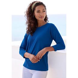 Langarmshirt Vivance "mit modischer Struktur", Damen, Gr. 32/34, blau (royalblau), Strick, Obermaterial: 65% Polyester (REPREVE), 35% Baumwolle, Strukturmuster, unifarben, Basic, bequem, Rundhals, Shirts Langarmshirt, aus b&uuml;gelfreier Qualit&auml;t mit Baumwolle