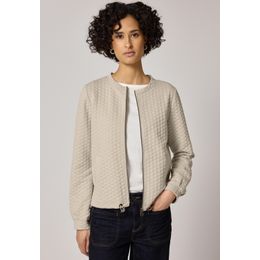 Cardigan Street One, Damen, Gr. 34, cotton beige, Stoff, 70% Polyester, 25% Viskose, 5% Elasthan, Strukturmuster, normal normal, Rundhals, B&uuml;ndchen, Strickjacken, mit Struktur