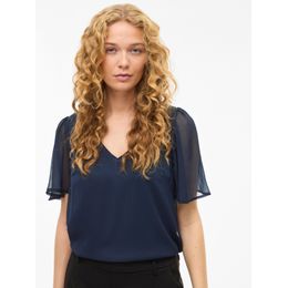 T-Shirt Vila "VIFALIA V-NECK S/S TOP - NOOS", Damen, Gr. 34, blau (navy blazer), Jersey, Obermaterial: 100% Polyester, unifarben, regular fit normal, V-Ausschnitt, Shirts T-Shirt