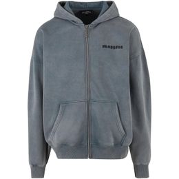 Sweatjacke DROPSIZE "Dropsize SUPER HEAVY OVERSIZE LOGO ZIP HOODIE", Herren, Gr. XL, acid washed grau, 70% Baumwolle, 30% Polyester, Sweatjacken Sweatjacke