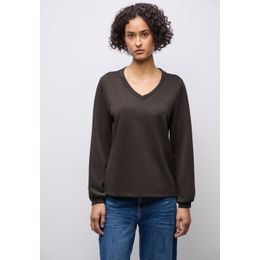 Langarmshirt Street One, Damen, Gr. 34, deep roast braun, Stoff, 46% Modal, 46% Polyester, 8% Elasthan, unifarben, normal normal, V-Ausschnitt, elastischer Bund, Shirts Langarmshirt, im Silk Look