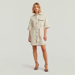 G-Star Raw Hemdblusenkleid G-STAR "Belted Army Shirt Dress Short Sleeve Wmn", Damen, Gr. XXL, N-Gr, wei&szlig;bait gd, Web, Obermaterial: 100% Baumwolle, unifarben, tailliert kniefrei, weit abgesteppte Kante, Kleider, mit Bindeg&uuml;rtel f&uuml;r eine taillierte Passform
