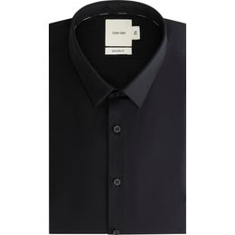 Businesshemd Calvin Klein "XSLIM ESNTL POPLIN NOS STR SLD", Herren, Gr. 41, N-Gr, schwarz, Web, Obermaterial: 97% Baumwolle, 3% Elasthan, unifarben, slim fit normal, Rundhals, eingesetzt Manschette, Hemden, Mit Rundhalsausschnitt