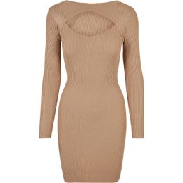 Shirtkleid Urban Classics "Urban Classics Damen Ladies Cut Out Dress", Damen, Gr. M, US-Gr&ouml;&szlig;en, unionbeige, 35% Viskose, 35% Polyacryl, 30% Polyamid, unifarben, slim fit, U-Boot-Ausschnitt, Kleider Shirtkleid