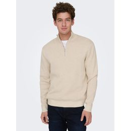 Only & Sons Troyer ONLY & SONS "ONSTING LIFE REG HALF ZIP KNIT NOOS", Herren, Gr. M, gardenia, Strick, Obermaterial: 100% Baumwolle, meliert, regular fit normal, ohne Ausschnitt, B&uuml;ndchen, Pullover Troyer, Baumwolle, regular fit