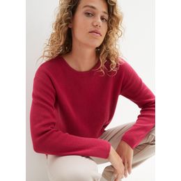 Strickpullover bonprix "Milano Rib Pullover mit Rundhals", Damen, Gr. 52/54 (XXL), rosa (beerenpink), Obermaterial: 50% Baumwolle, 50% Polyacryl, bequem, Pullover Strickpullover, aus Baumwolle und Polyacryl, mit Rundhalsausschnitt
