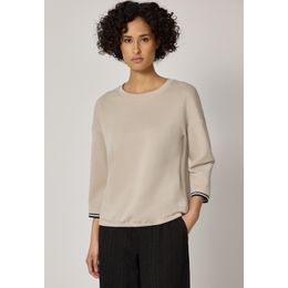 Rundhalsshirt Street One, Damen, Gr. 44, beige (cotton beige), Stoff, 46% Modal, 46% Polyester, 8% Elasthan, unifarben, normal normal, Rundhals, abgesteppt, Shirts Rundhalsshirt, Rundhalsausschnitt
