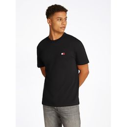 T-Shirt Tommy Jeans "TJM REG BADGE TEE EXT", Herren, Gr. L, schwarz, Single Jersey, Obermaterial: 100% Baumwolle, unifarben, Basic, regular fit h&uuml;ftlang, Rundhals, abgesteppt, Shirts T-Shirt, mit Logostickerei