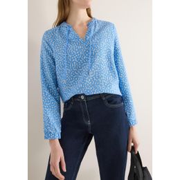 Langarmbluse Cecil, Damen, Gr. XL (44), fountain blau, Web, Obermaterial: 85% Viskose, 15% Nylon, gemustert, l&auml;ssig geschnitten h&uuml;ftbedeckend, Rundhals, Blusen, mit Minimalprint und Splitneck