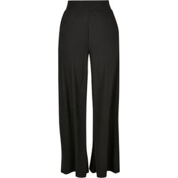 Stoffhose Urban Classics "Urban Classics Damen Ladies Rib Jersey Wide Leg Pants", Damen, Gr. L, US-Gr&ouml;&szlig;en, schwarz, 95% Polyester, 5% Elasthan, unifarben, loose fit, Hosen Stoffhose