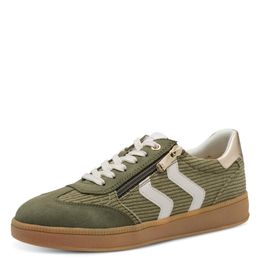 Plateausneaker Marco Tozzi, Damen, Gr. 40, khaki, Lederimitat, Textil, kontrastfarbene Details, Schuhe Plateausneaker, Freizeitschuh, Halbschuh, Schn&uuml;rschuh mit Kontrastbes&auml;tzen