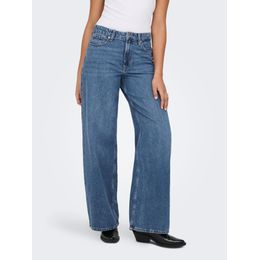 High-waist-Jeans Only "ONLSILKY SOFT HW WIDE DNM PIM233 NOOS", Damen, Gr. XS, L&auml;nge 32, medium blau denim, Denim/Jeans, Obermaterial: 76% Baumwolle, 24% Lyocell, unifarben, lang, Jeans High-Waist-Jeans, mittlere Waschung, hohe Leibh&ouml;he, weite Beinform