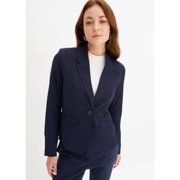 Kurzblazer bonprix "Kurzblazer", Damen, Gr. 34, blau (dunkelblau), Obermaterial: 95% Polyester, 5% Elasthan. Futter: 100% Polyester, festlich, slim fit, Blazer Kurzblazer, eleganter Stil, Slim Fit, aus Polyester und Elasthan
