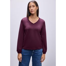 Langarmshirt Street One, Damen, Gr. 34, noble rot, Stoff, 46% Modal, 46% Polyester, 8% Elasthan, unifarben, normal normal, V-Ausschnitt, elastischer Bund, Shirts Langarmshirt, im Silk Look