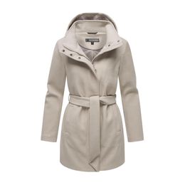 Kurzmantel Marikoo "Katalinaa", Damen, Gr. L, wei&szlig; (bone), 90% Polyester, 10% Viskose, M&auml;ntel Kurzmantel, Eleganter Wickel Mantel mit Tailleng&uuml;rtel und Oversized Hood Kapuze