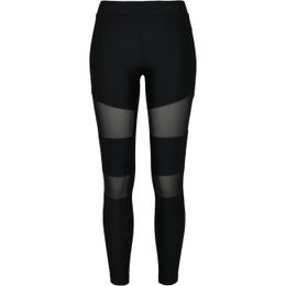 Leggings Urban Classics "Urban Classics Damen Ladies Tech Mesh Rib Leggings", Damen, Gr. L, US-Gr&ouml;&szlig;en, schwarz, 86% Polyamid, 14% Elasthan, unifarben, slim fit, Hosen Leggings
