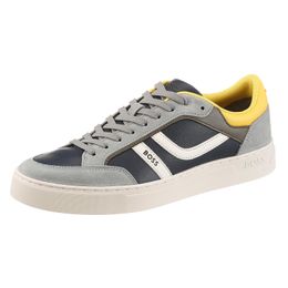 Sneaker BOSS Orange "Rhys_Tenn_pumi", Herren, Gr. 44, blau, grau, Lederimitat, unifarben mit Farbeins&auml;tzen, Schuhe Sneaker, Freizeitschuh, Halbschuh, Schn&uuml;rschuh mit farbigen Bes&auml;tzen