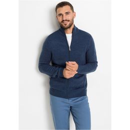 Strickjacke bonprix "Feinstrickjacke", Herren, Gr. 64 (3XL), blau, Strick, Obermaterial: 100% Polyacryl, unifarben, regular fit h&uuml;ftbedeckend, hoch geschlossener Ausschnitt, Strickjacken Strickjacke, mit Stehkragen, Regular Fit, aus Polyacryl, mit Rei&szlig;verschluss