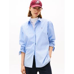 Langarmbluse Tommy Hilfiger "ESS POPLIN EASY FIT SHIRT", Damen, Gr. 38, sile stp, vessel blau, Popeline, Obermaterial: 100% Baumwolle, gestreift, normal h&uuml;ftbedeckend, &Auml;rmel mit &Auml;rmelschlitz 1-Knopf-Manschette, Blusen, Baumwolle