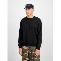 Sweatshirt Alpha Industries "Label Sweater BP", Herren, Gr. L, schwarz, angeraute Sweatware, Obermaterial: 80% Baumwolle, 20% Polyester, bedruckt, regular fit normal, Rundhals, Rippb&uuml;ndchen, Sweatshirts Sweatshirt