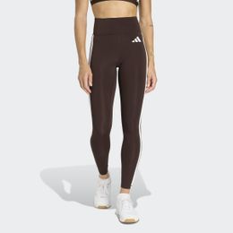 Trainingstights adidas Performance "OPT ESS 3S L", Damen, Gr. L, N-Gr, aurora coffee, wei&szlig;, Obermaterial: 85% Polyester, 15% Elasthan, Hosen