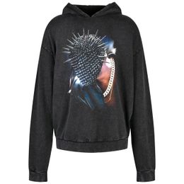 Kapuzensweatshirt MisterTee "MisterTee Thorned Mask Oversize Hoody", Herren, Gr. L, schwarz acid washed, 65% Baumwolle, 35% Polyester, unifarben, Rundhals, Sweatshirts