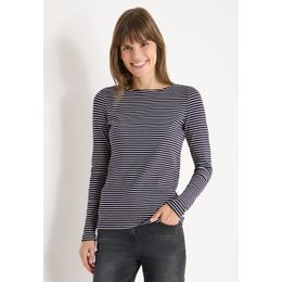 Langarmshirt Cecil, Damen, Gr. S (38), urban dunkelblau, Web, 95% Baumwolle, 5% Elasthan, gestreift, normal normal, U-Boot-Ausschnitt, abgesteppt, Shirts Langarmshirt, mit U-Boot-Ausschnitt
