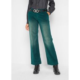 Cordhose bonprix "Stretch-Cordhose, Wide", Damen, Gr. 42, N-Gr, gr&uuml;n (tiefgr&uuml;n used), Cord, Obermaterial: 98% Baumwolle, 2% Elasthan, unifarben, loose fit lang, Hosen Cordhose, aus Baumwolle und Elasthan, Loose Fit, ausgestelltes Bein