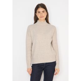 Strickpullover Cecil, Damen, Gr. XL (44), alabaster beige melange, Web, 37% Baumwolle, 34% Polyacryl, 26% Polyester, 3% Elasthan, unifarben, normal normal, hoch geschlossener Ausschnitt, Rippb&uuml;ndchen, Pullover Strickpullover, mit Strukturmix