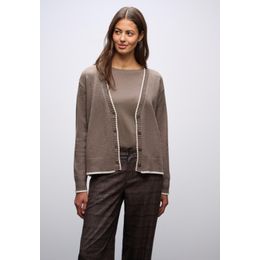 Cardigan Street One, Damen, Gr. 38, silk braun meliert, Stoff, 30% Polyester, 29% Polyacryl, 21% Viskose, 20% Nylon, unifarben, normal normal, V-Ausschnitt, Rippb&uuml;ndchen, Strickjacken, mit V-Ausschnitt
